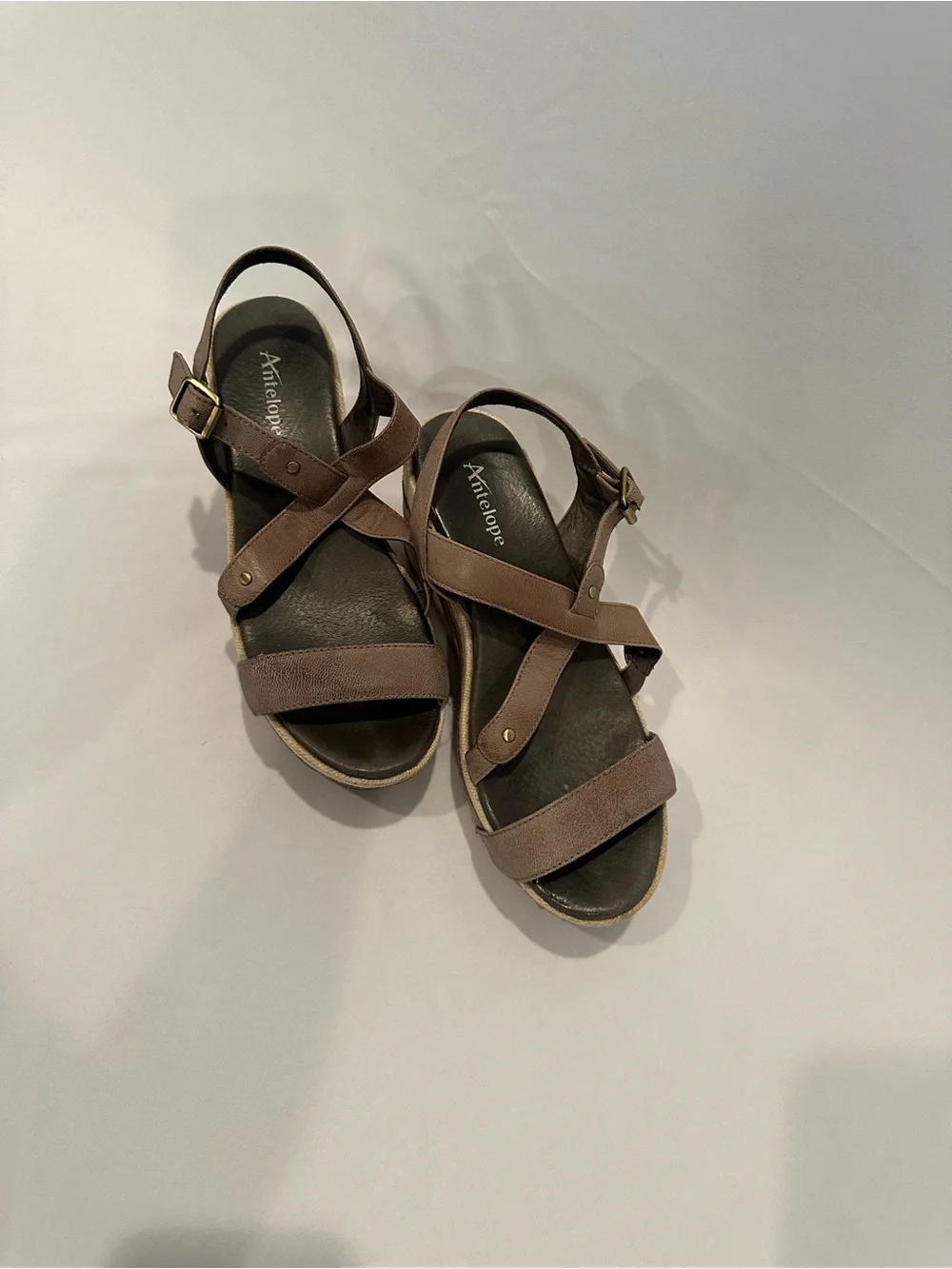Antelope | Shoes | Antelope Taupe And Cream Platform Wedge Sandals ...
